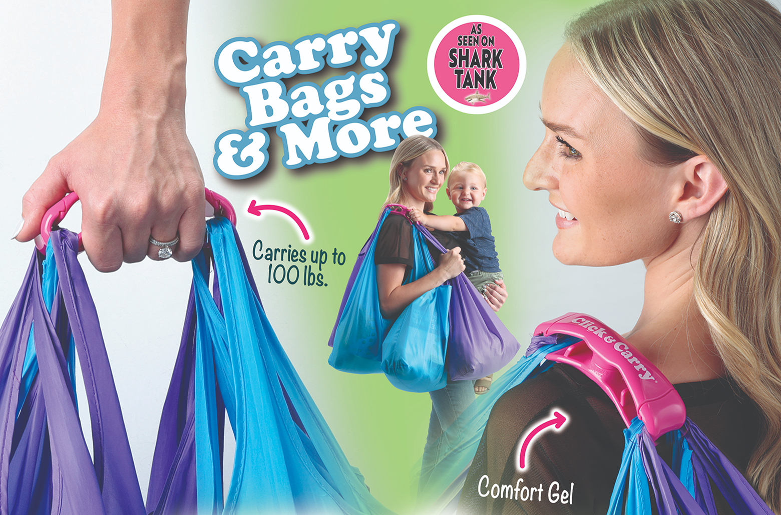 Click & Carry is a bag carrier that lets you haul it all, hands-free ...